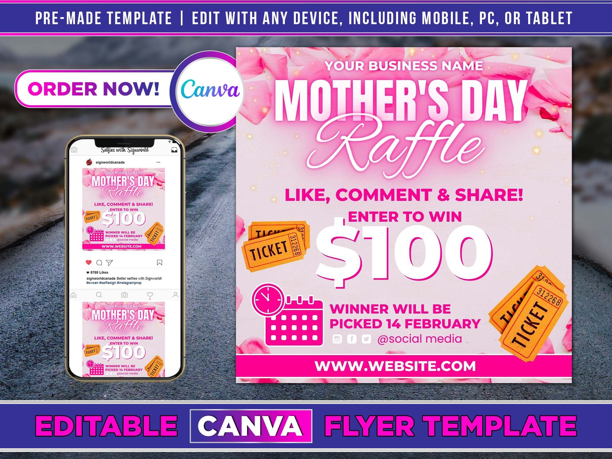 Mother's Day Raffle Flyer Canva Template for DIY Social Media Marketing ...