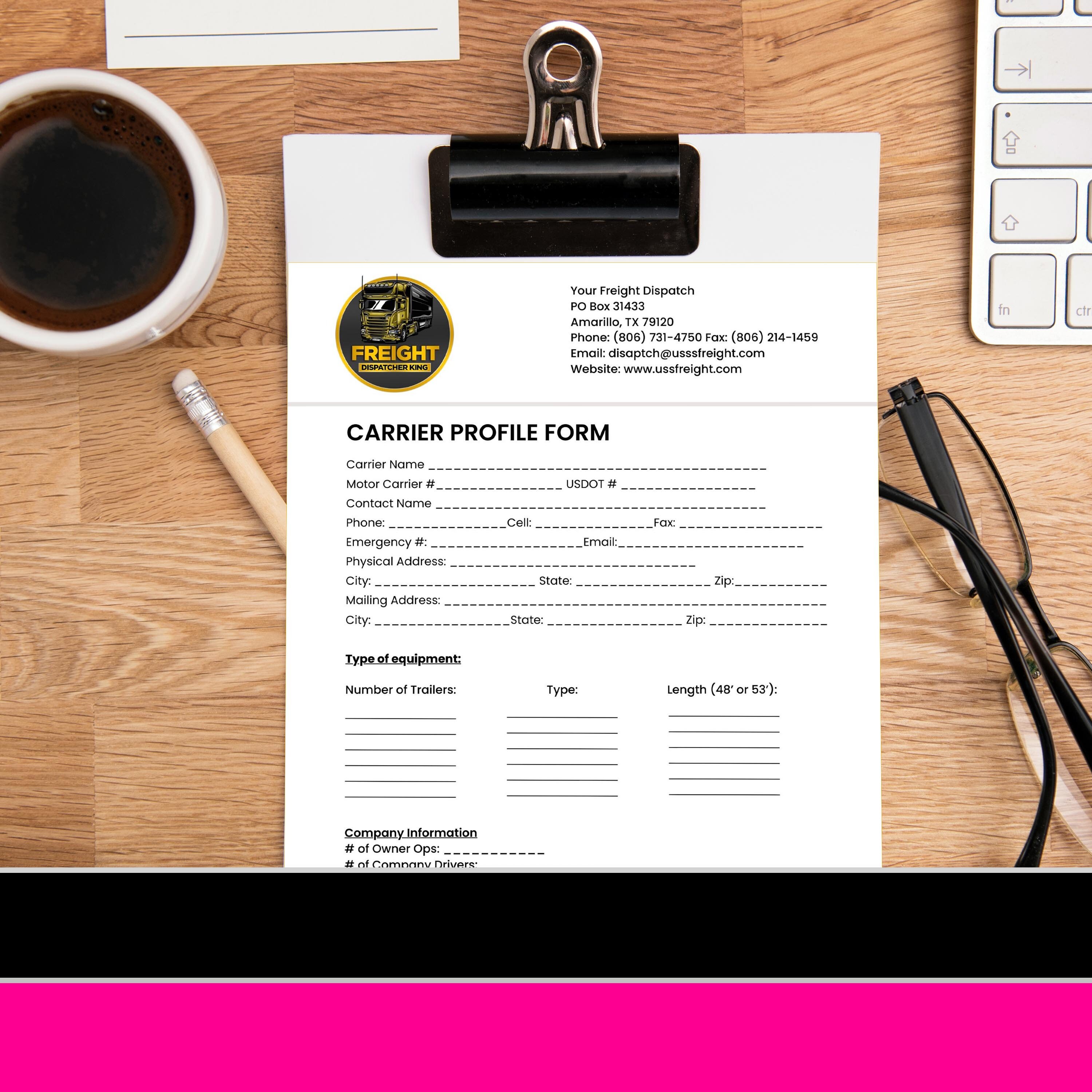Freight Dispatcher Carrier Profile Form PDF and Editable Canva Template ...