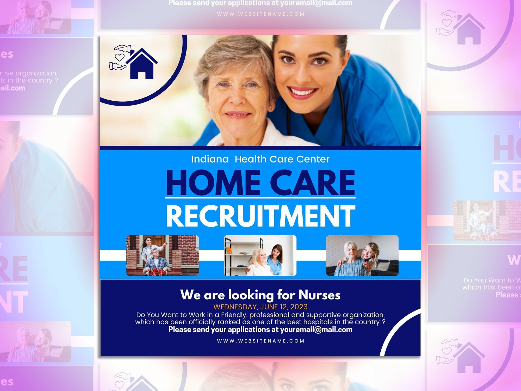 Home Care Agency Flyer Canva Template for DIY Social Media Marketing ...