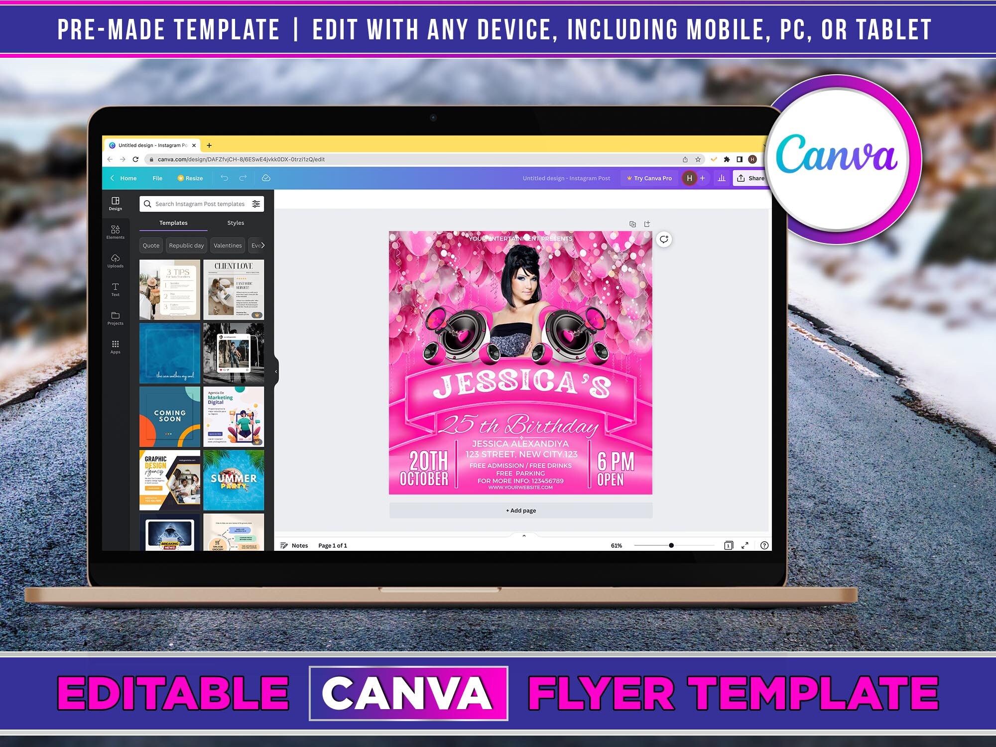 Pink Birthday Flyer Canva Template for DIY Social Media Marketing. - Etsy