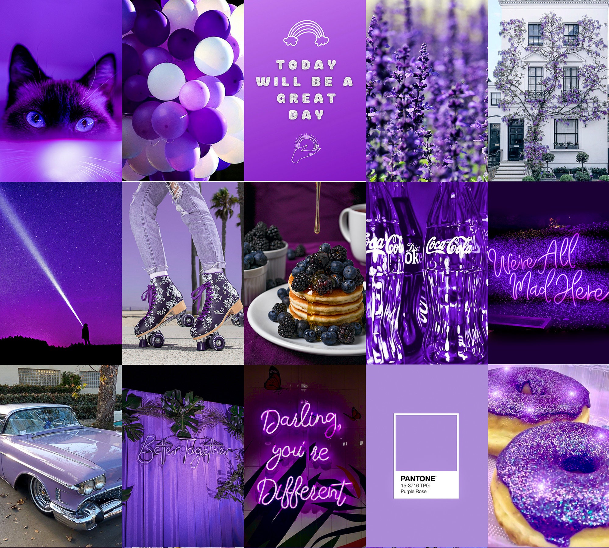 Digital Purple Collage Kit 60 Pcs Neon Purple Aesthetic Wall Etsy