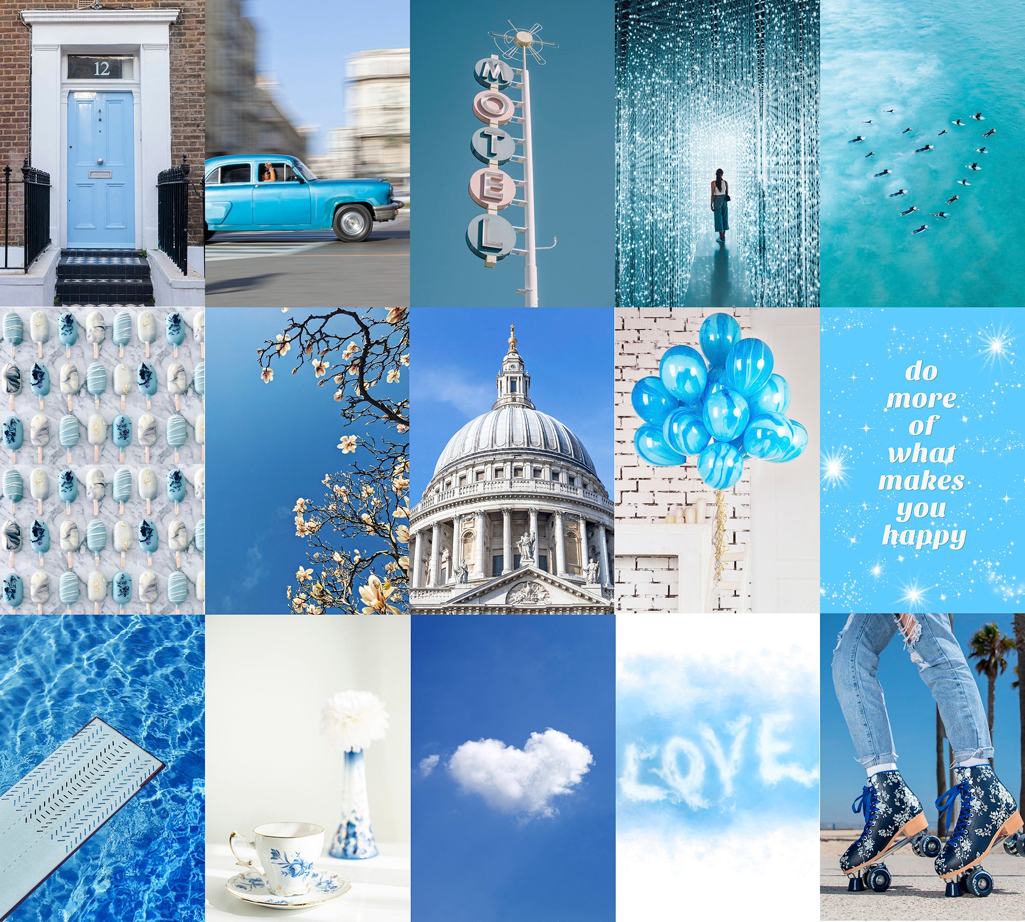 Blue Wall Collage Kit, Blue Aesthetic Photo Collage Kit, Picture ...