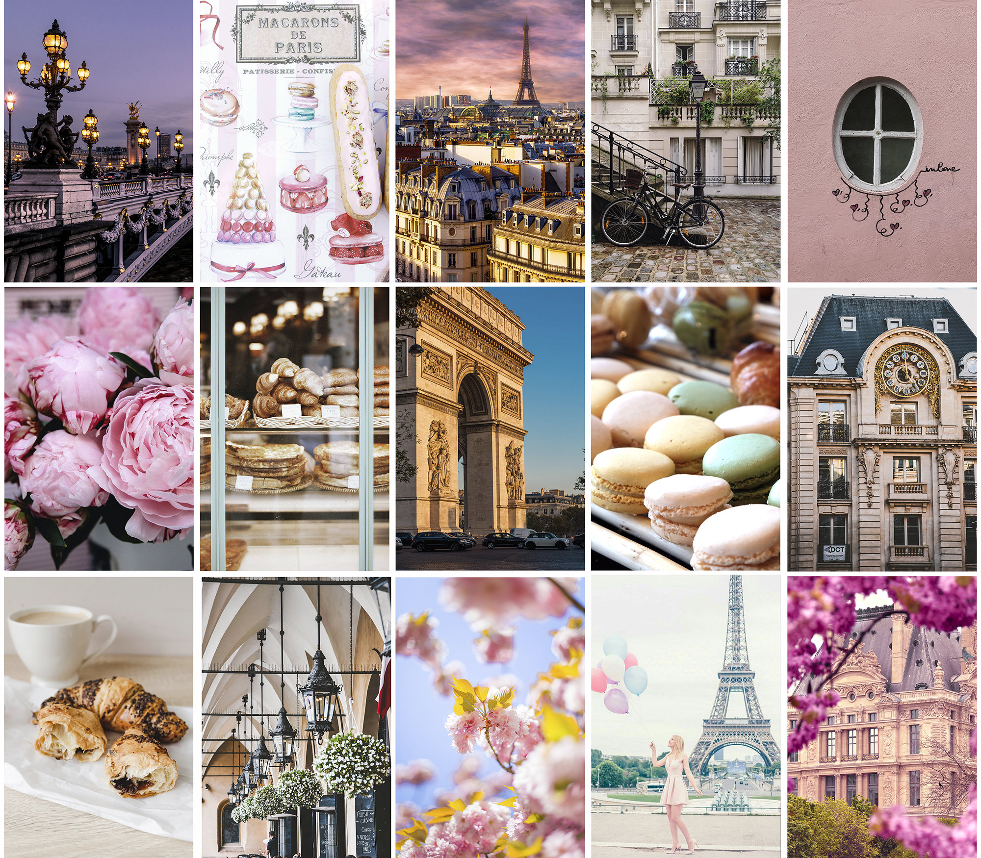 Paris Collage Kit Pink Aesthetic Photo Wall Collage Teen | Etsy