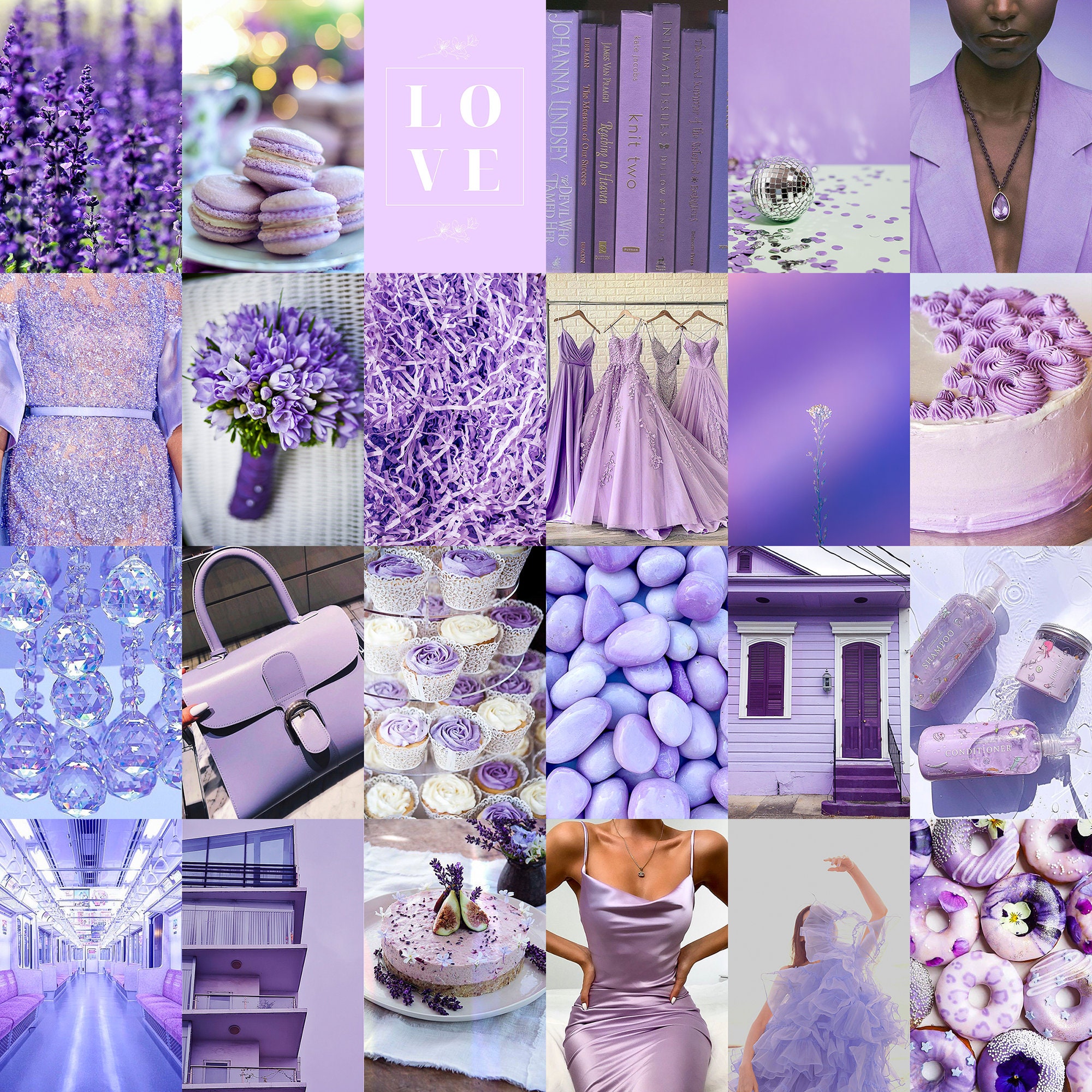 Lavender Collage Kit 60 Pcs, Pastel Purple Aesthetic Picture Collage ...
