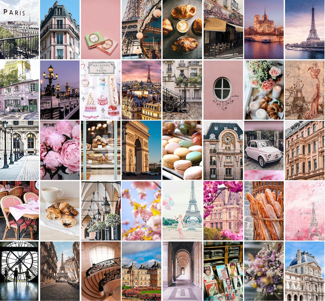 Paris Collage Kit, Pink Aesthetic Photo Wall Collage, Teen Girl Room ...