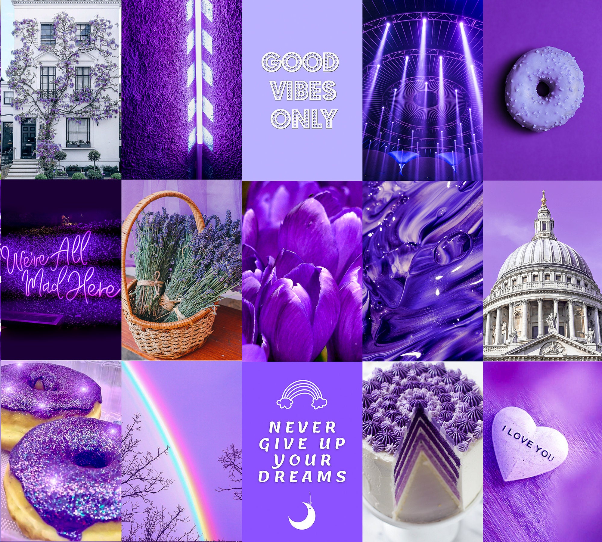 Digital Purple Collage Kit 60 Pcs Neon Purple Aesthetic Wall Etsy