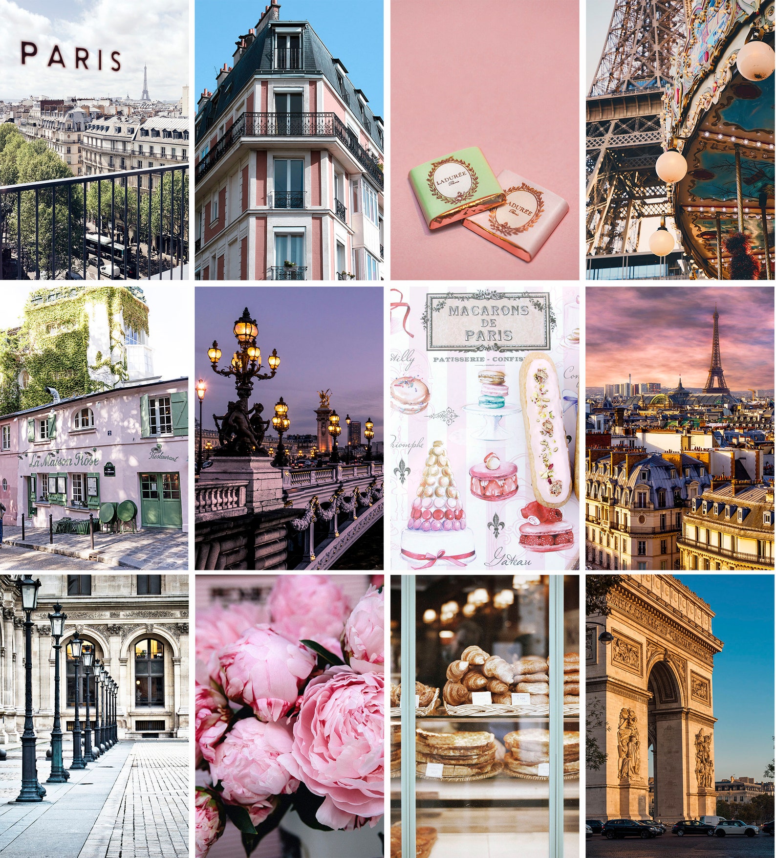 Paris Collage Kit Pink Aesthetic Photo Wall Collage Teen - Etsy
