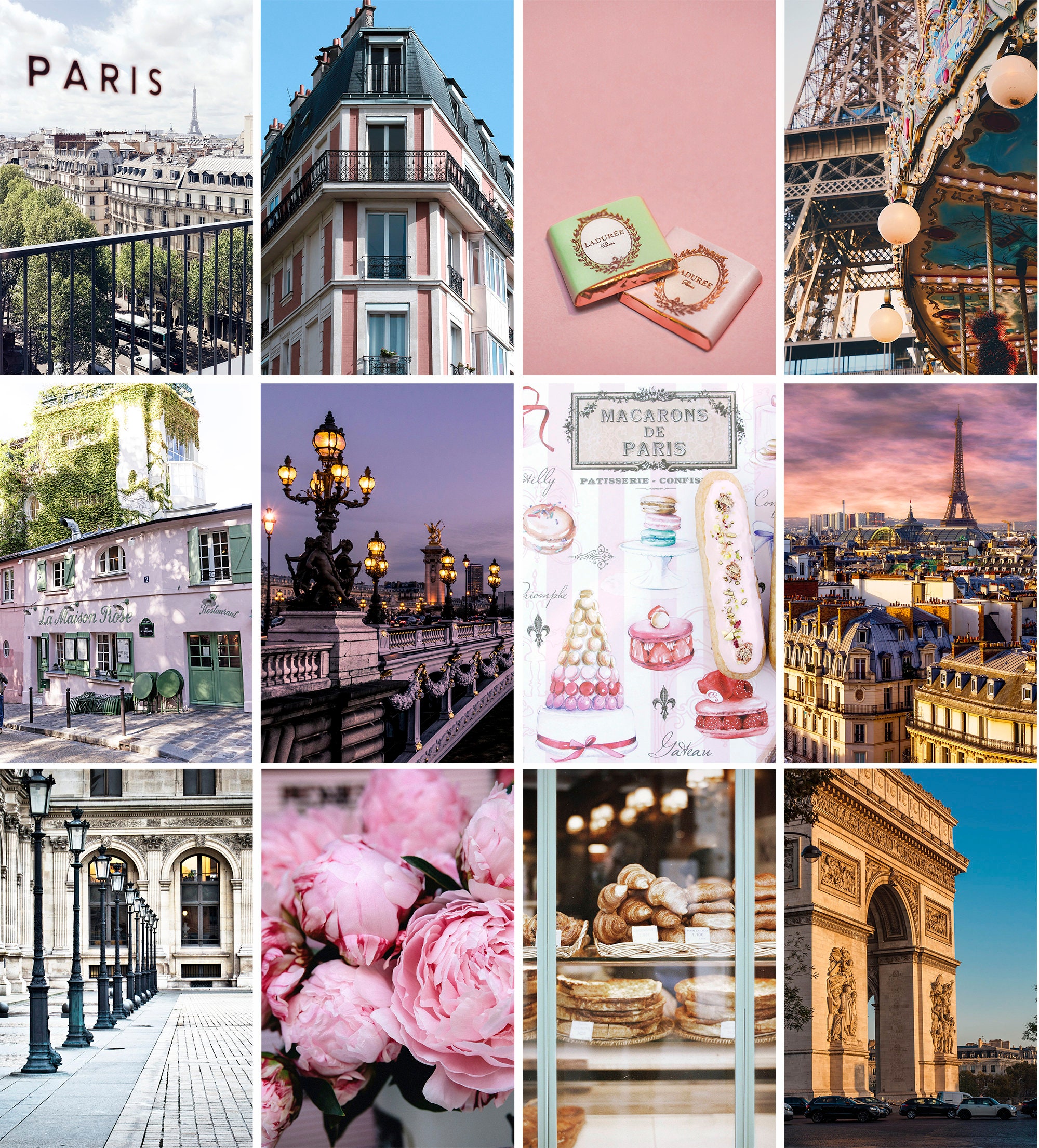 Paris Collage Kit Pink Aesthetic Photo Wall Collage Teen | Etsy