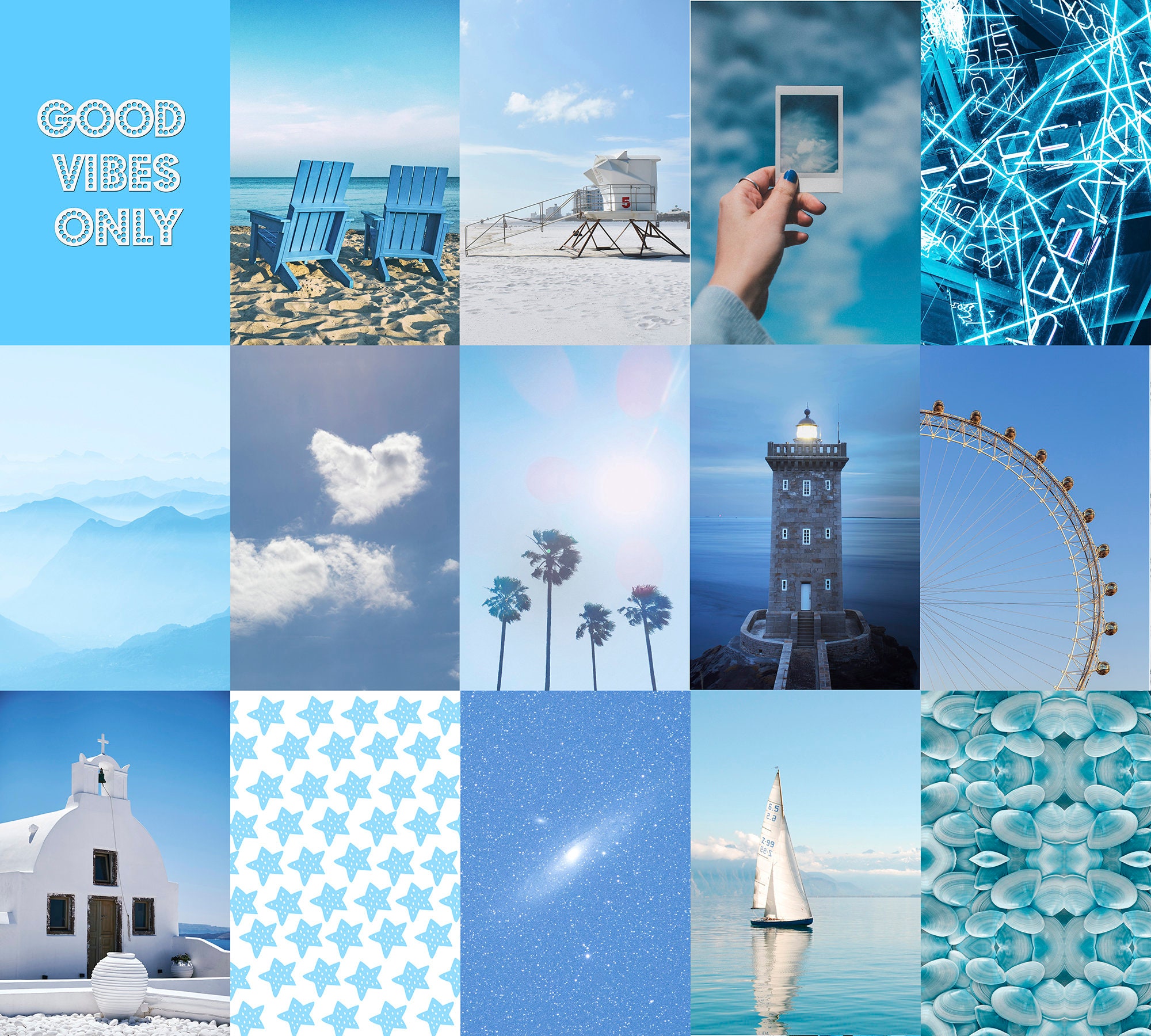 Blue Wall Collage Kit, Blue Aesthetic Photo Collage Kit, Picture ...