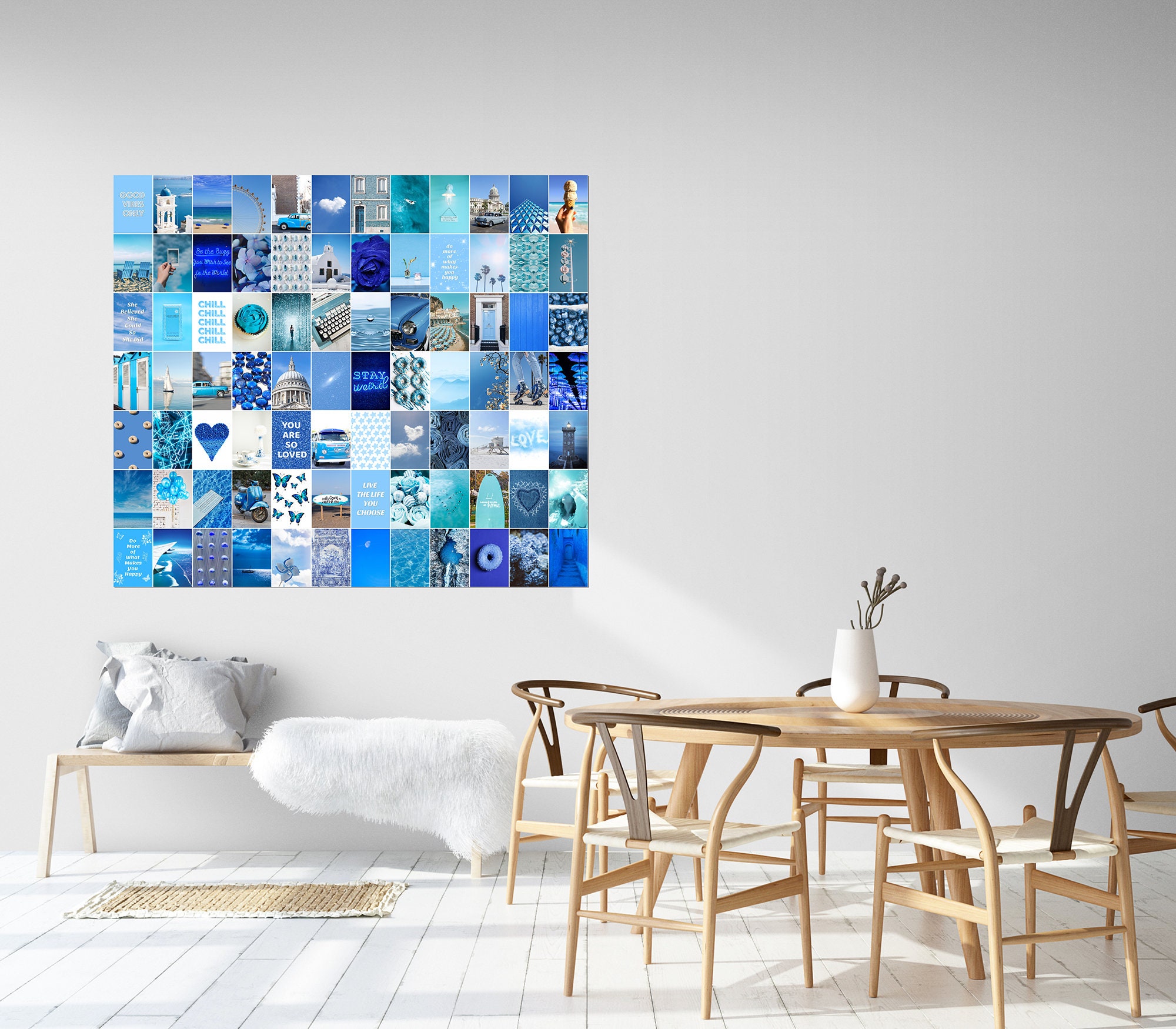 80 Pc Blue Collage Kit DIGITAL, Neon Blue Aesthetic Photo Wall, Ocean ...