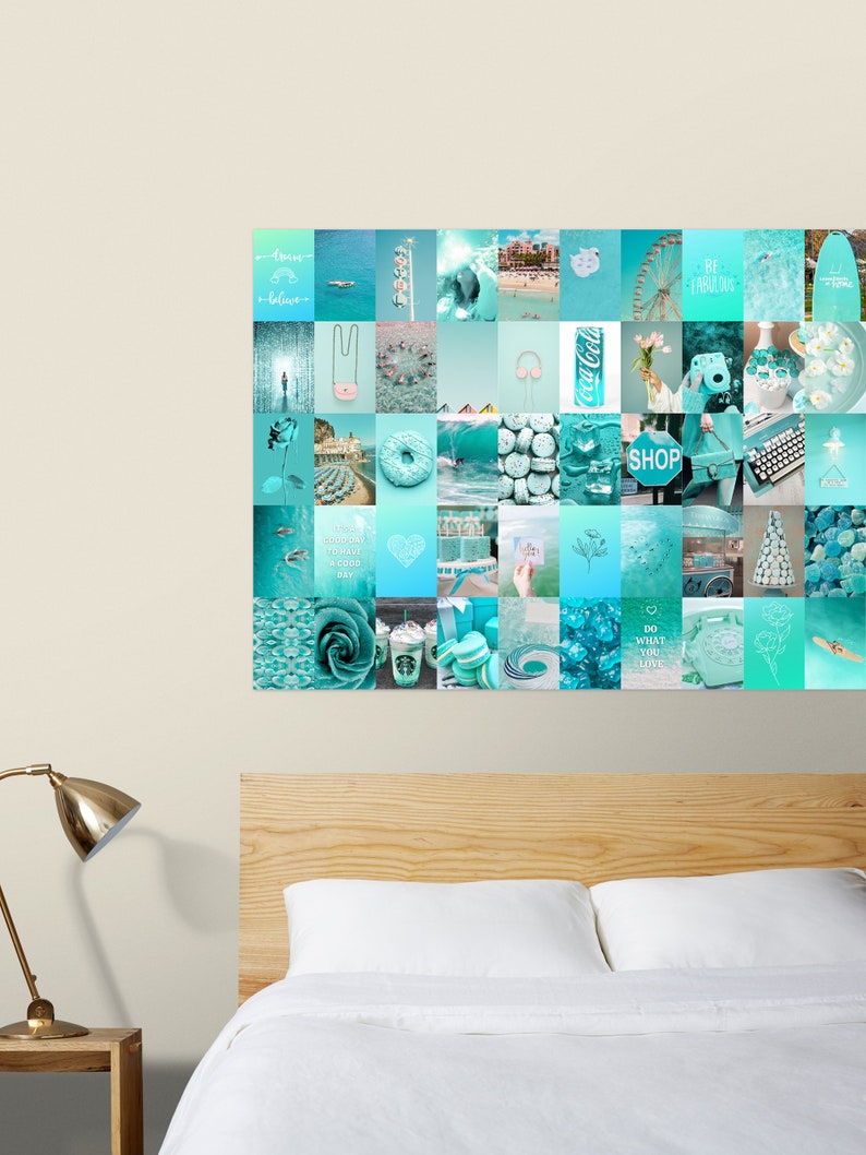 Teal Wall Collage Kit Digital Teal Aesthetic Collage - Etsy Australia