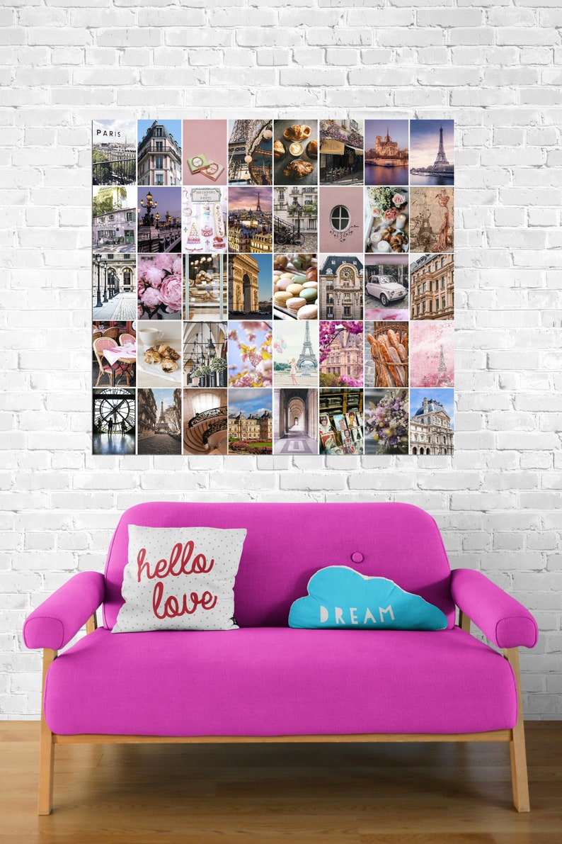 Paris Collage Kit Pink Aesthetic Photo Wall Collage Teen - Etsy
