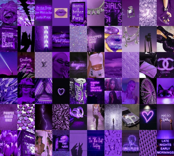 Neon Purple Boujee Aesthetic Wall Collage Kit Digital,, 60% OFF