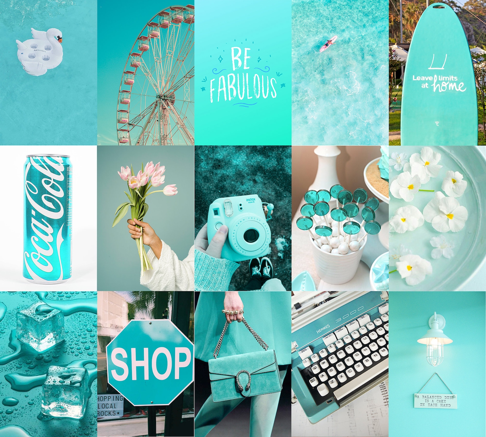 Teal Wall Collage Kit Digital, Teal Aesthetic Collage, Turquoise Dorm ...
