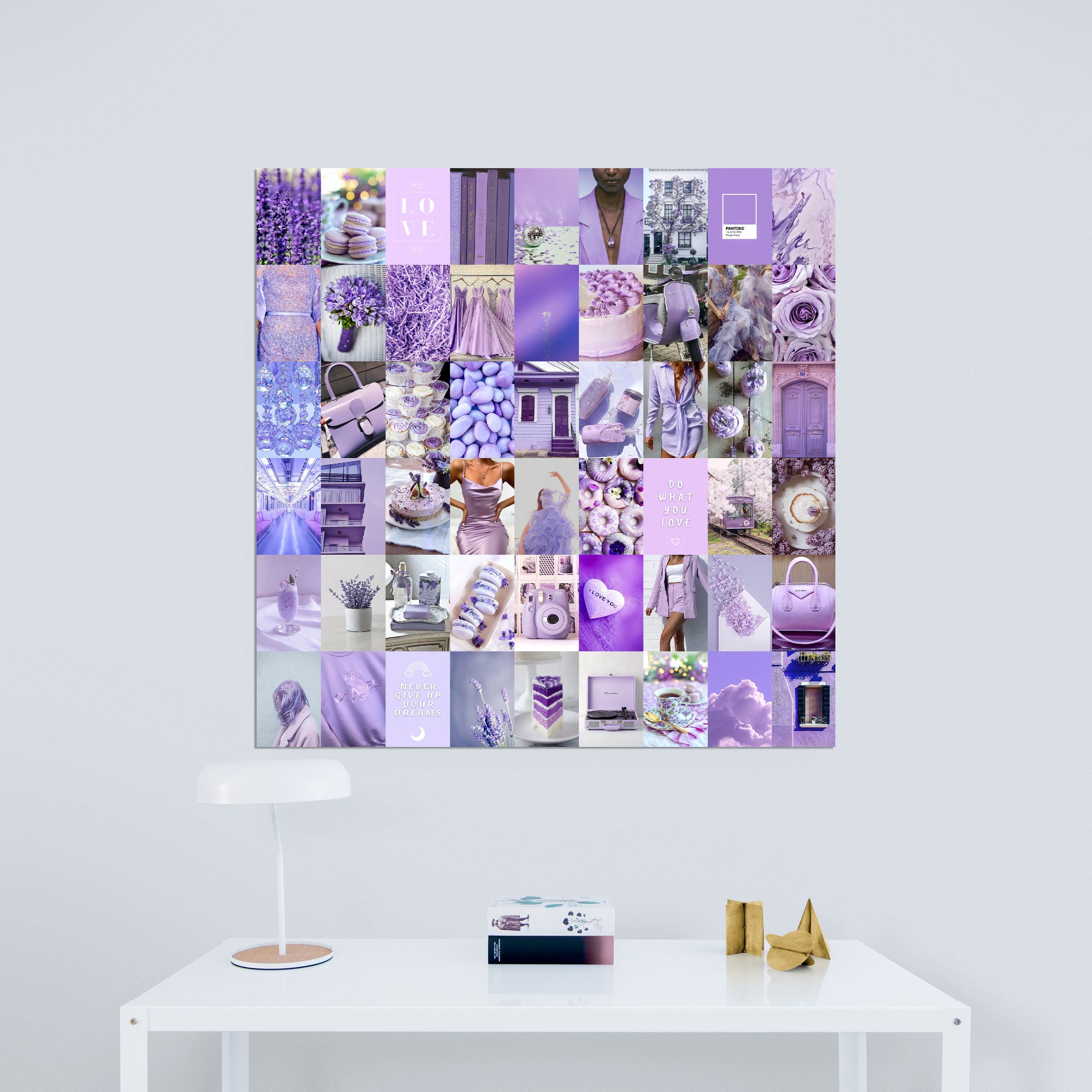 Lavender Collage Kit 60 Pcs, Pastel Purple Aesthetic Picture Collage ...