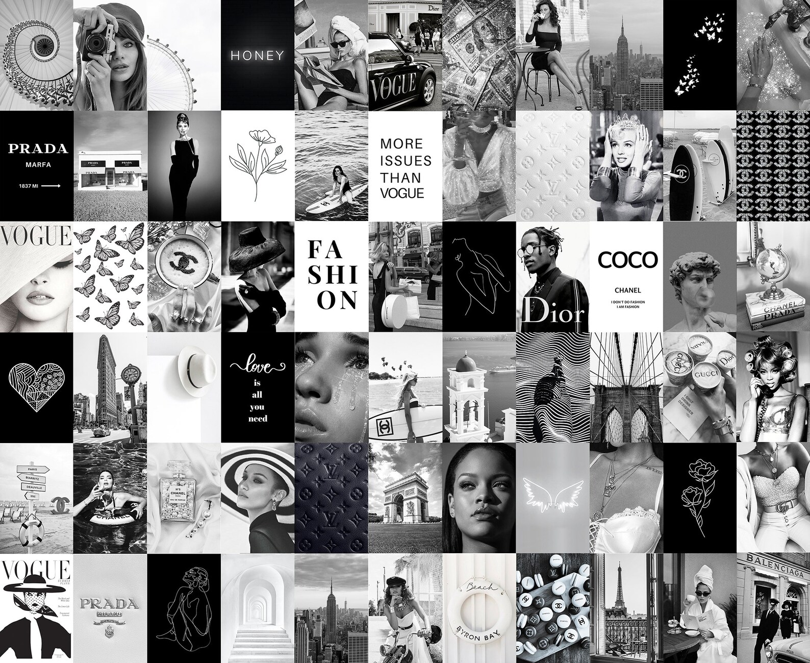 70 Pc Black and White Collage Kit Digital Fashion Boujee | Etsy