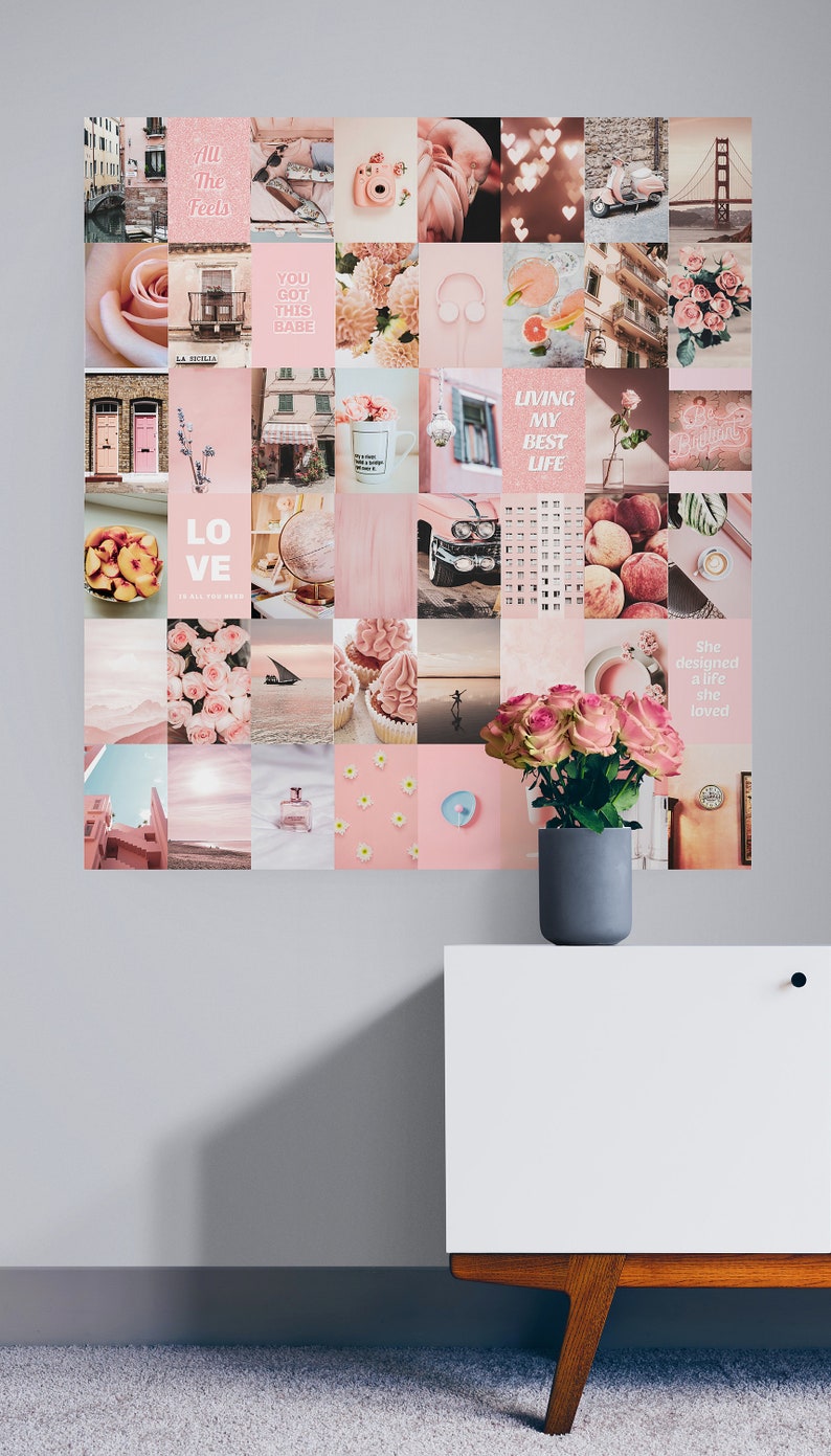 Peachy Pink Collage Wall Kit Decor Aesthetic, Blush Pink Aesthetic Wall ...