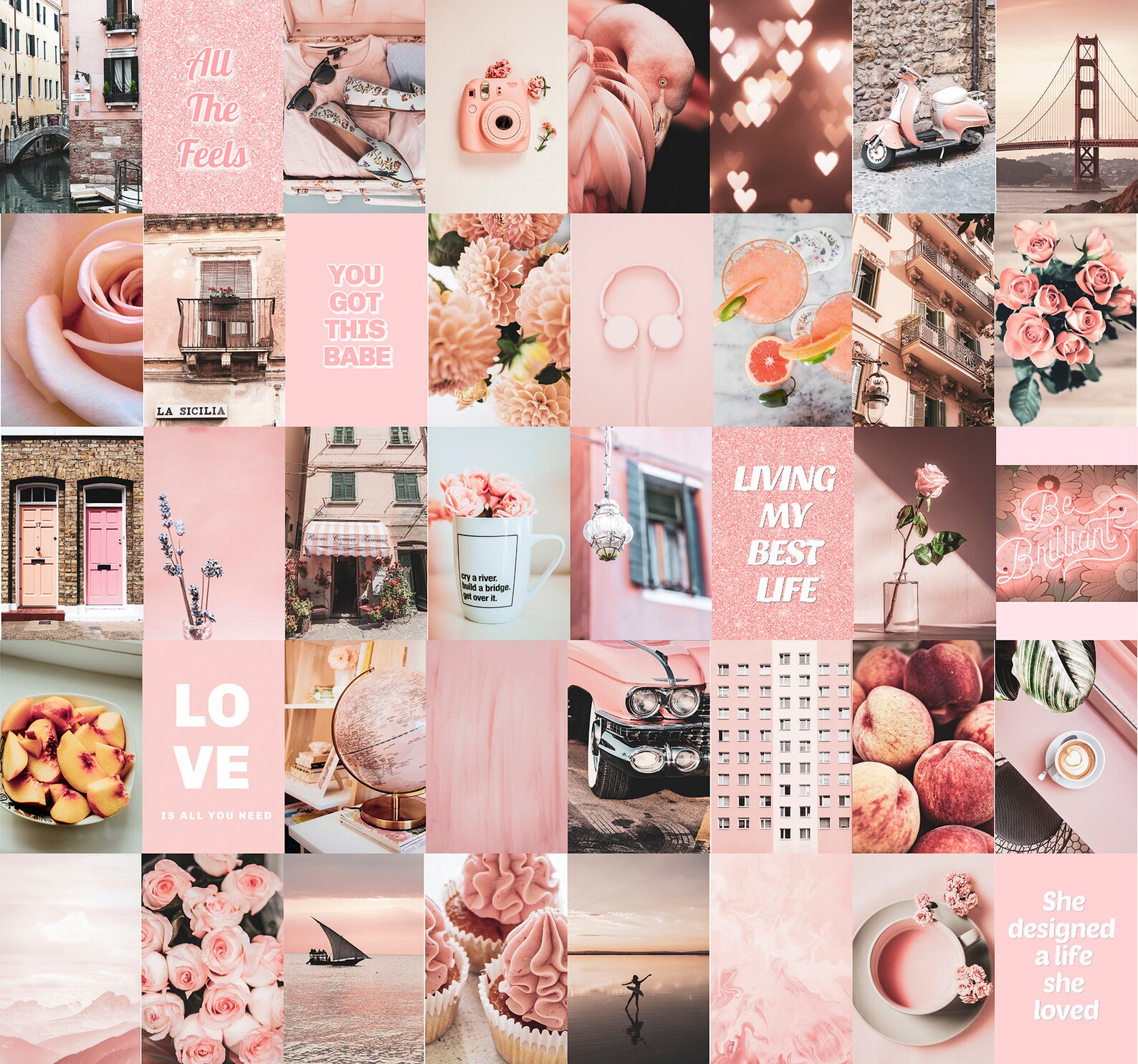 Peachy Pink Collage Wall Kit Decor Aesthetic, Blush Pink Aesthetic Wall ...