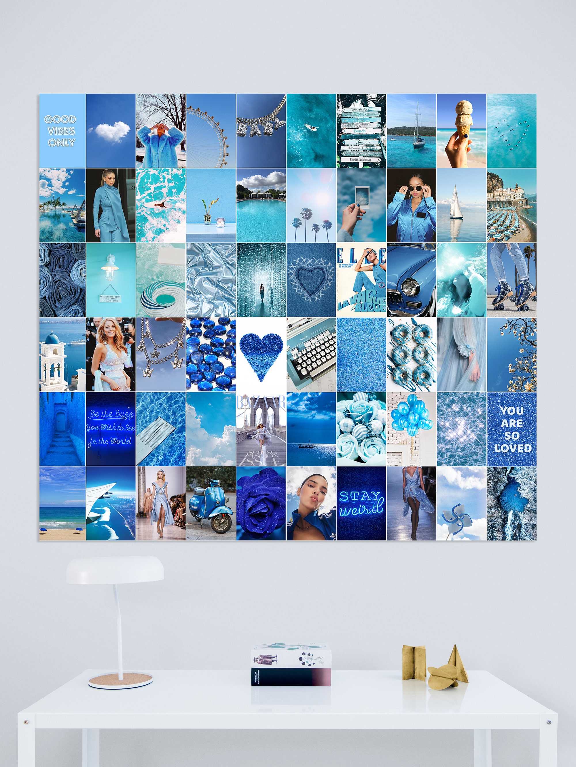 Boujee Blue Wall Collage Kit Baddie Collage Blue Aesthetic Etsy
