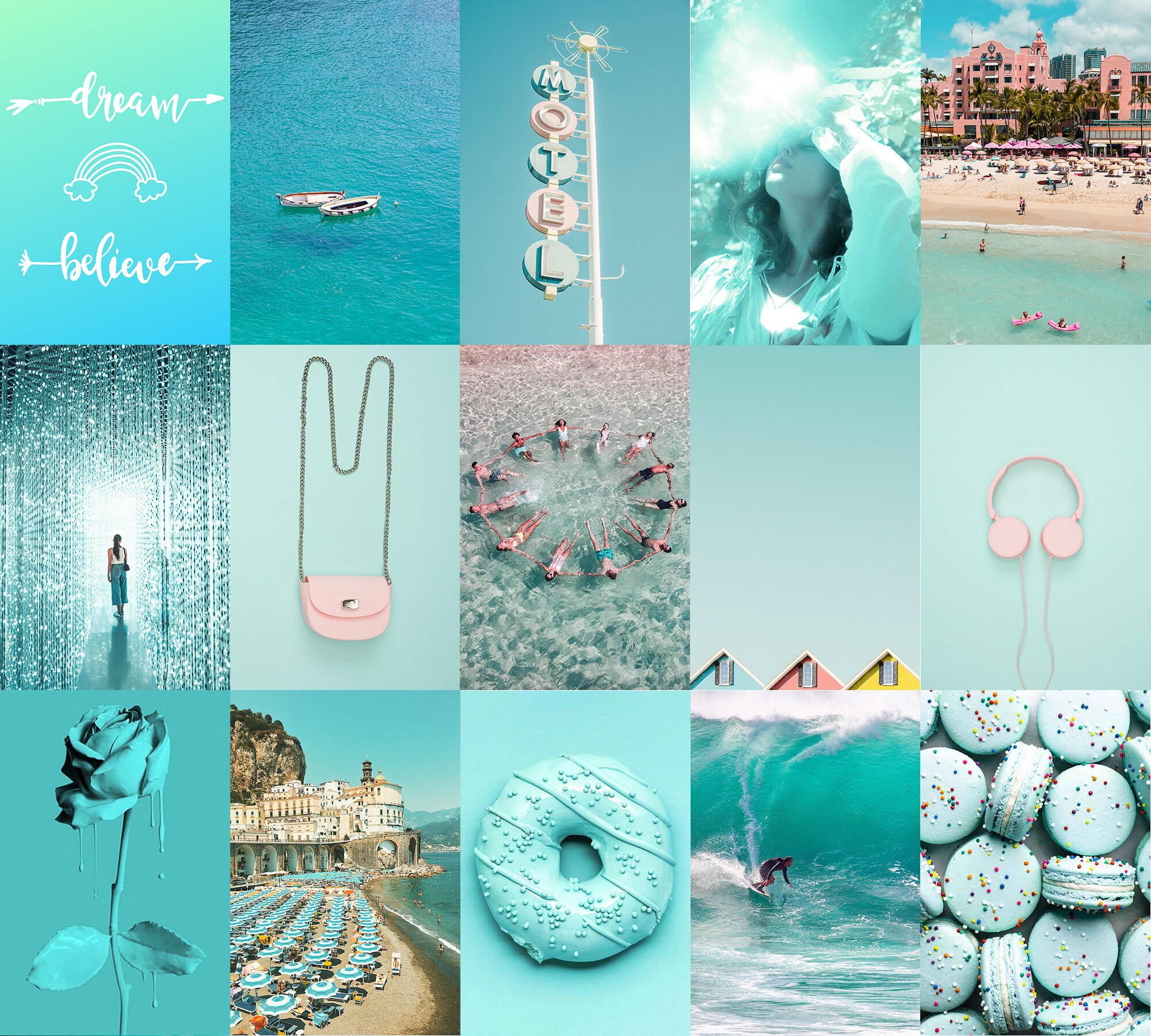 Teal Wall Collage Kit Digital Teal Aesthetic Collage - Etsy Australia