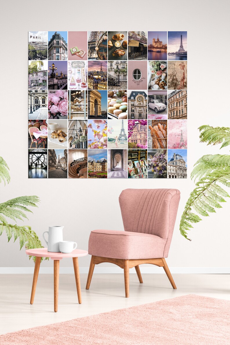 Paris Collage Kit Pink Aesthetic Photo Wall Collage Teen - Etsy