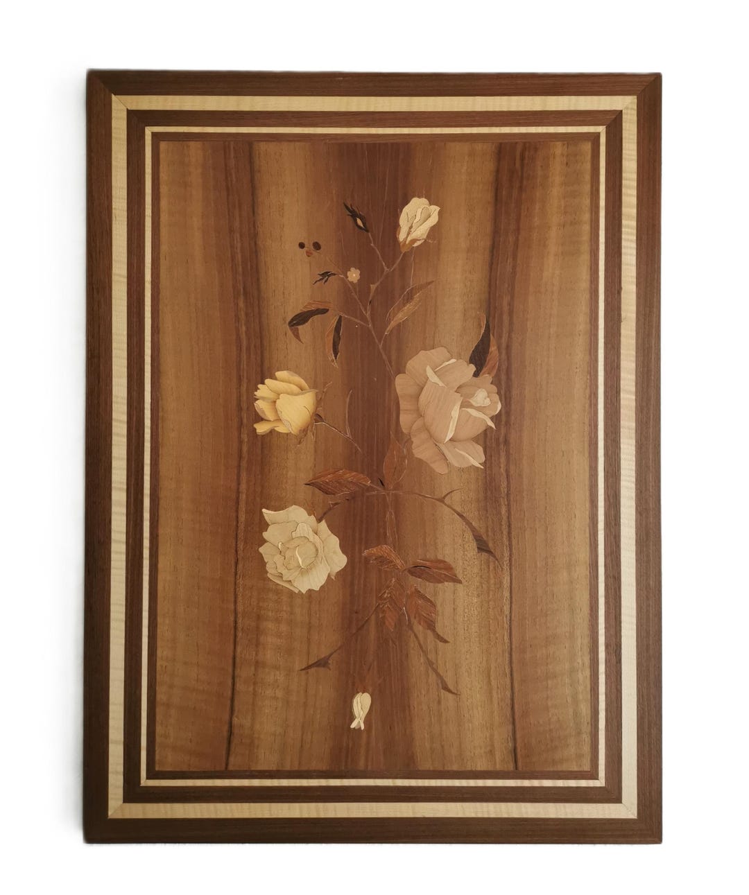 MCM Italian Marquetry Rose Inlaid Wood Picture - 1960s Wall Decor ...