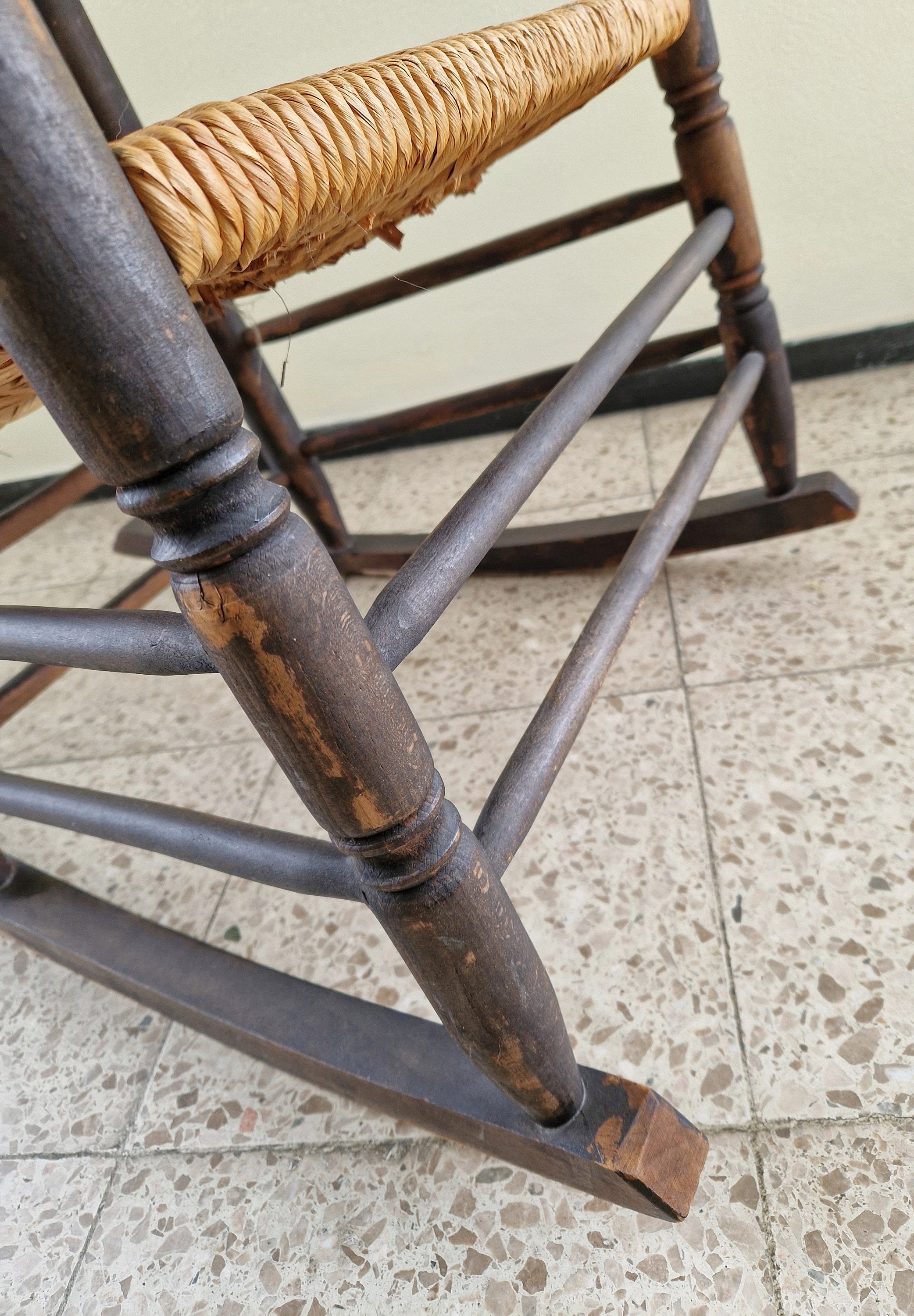 Antique Wooden Ladderback Rocking Chair English Oak Rush Seat - Etsy