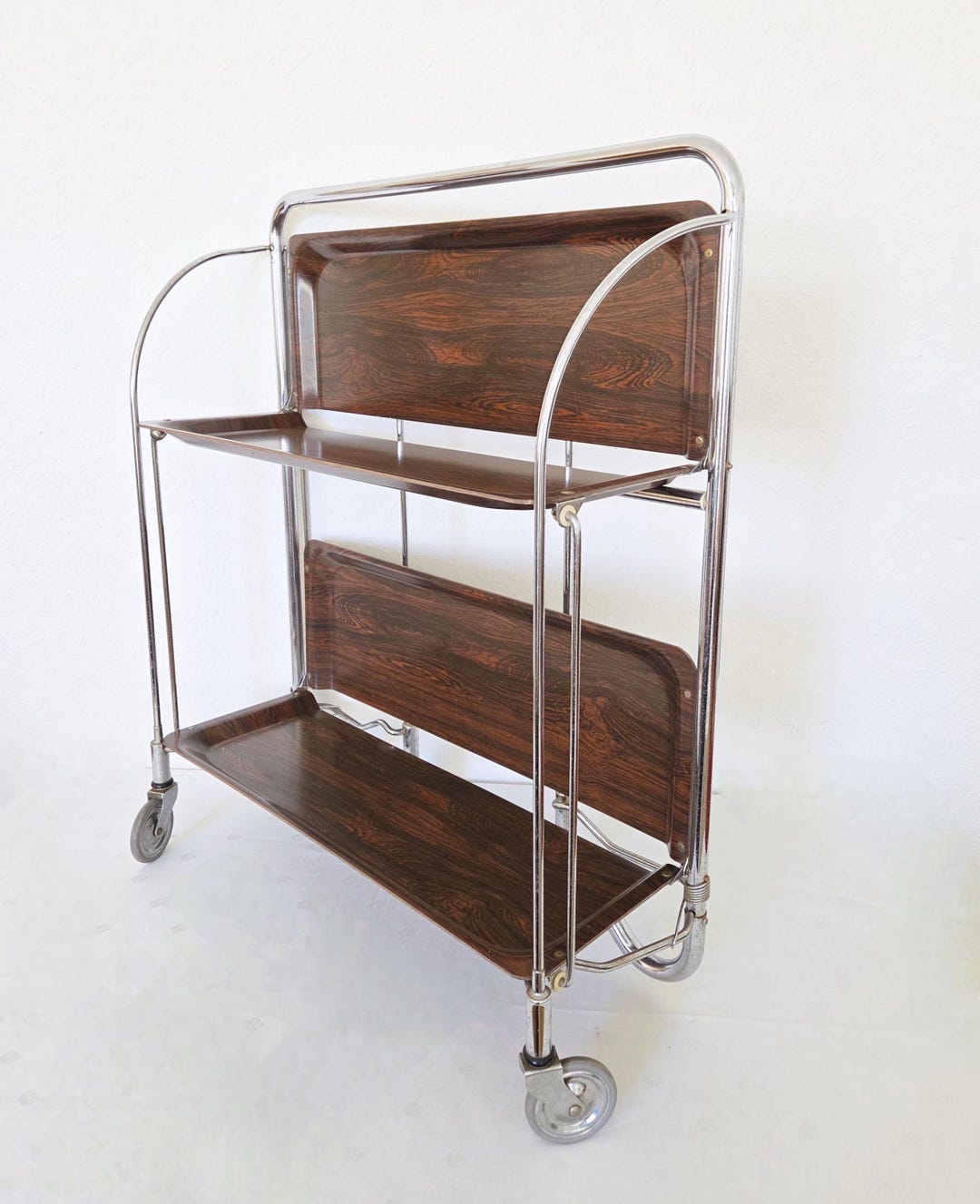 Vintage German Serving Trolley Dinett, 60s 70s Foldable Bar Cart ...