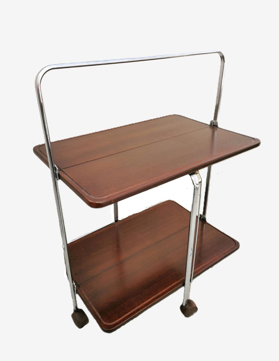 Rare MCM Mahogany Bar Cart: Foldable Chrome Wood Serving Trolley - Etsy