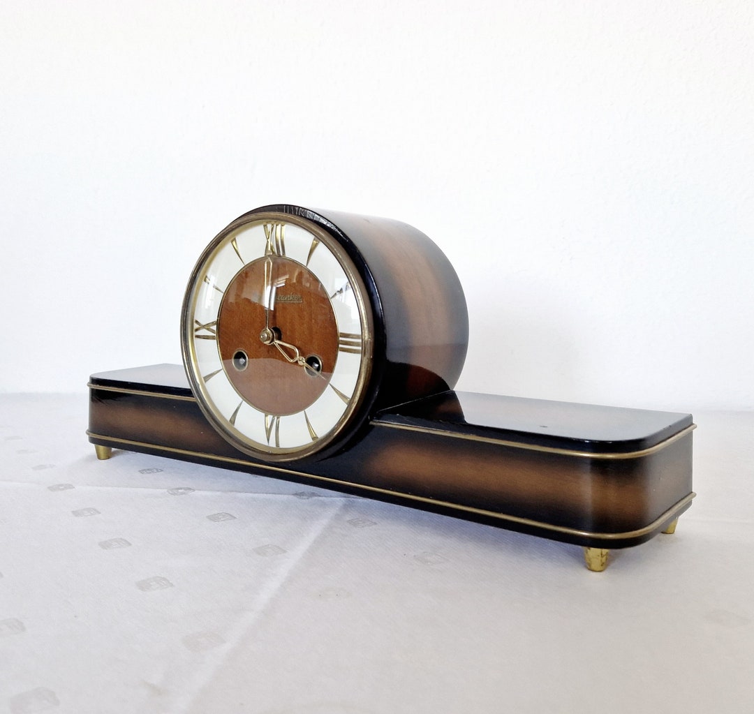 Art Deco German Table Mantle Clock Mechanical Chime, MCM Buffet ...