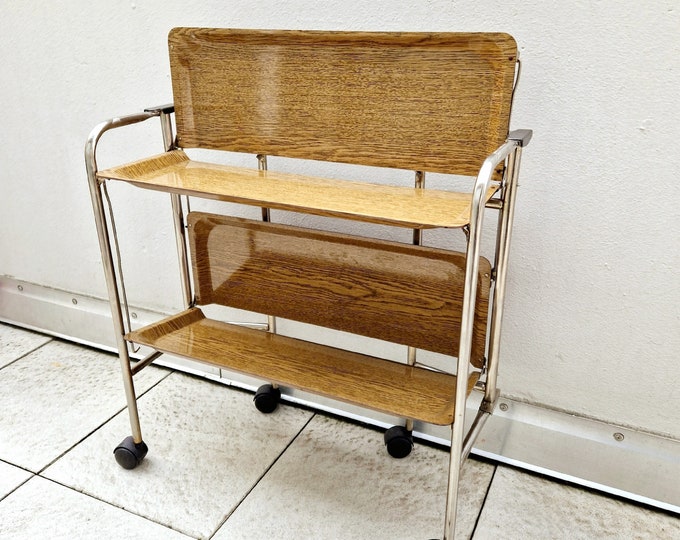 Vintage German Serving Trolley by Gerlinol, 60s 70s Bar Cart in Wood ...