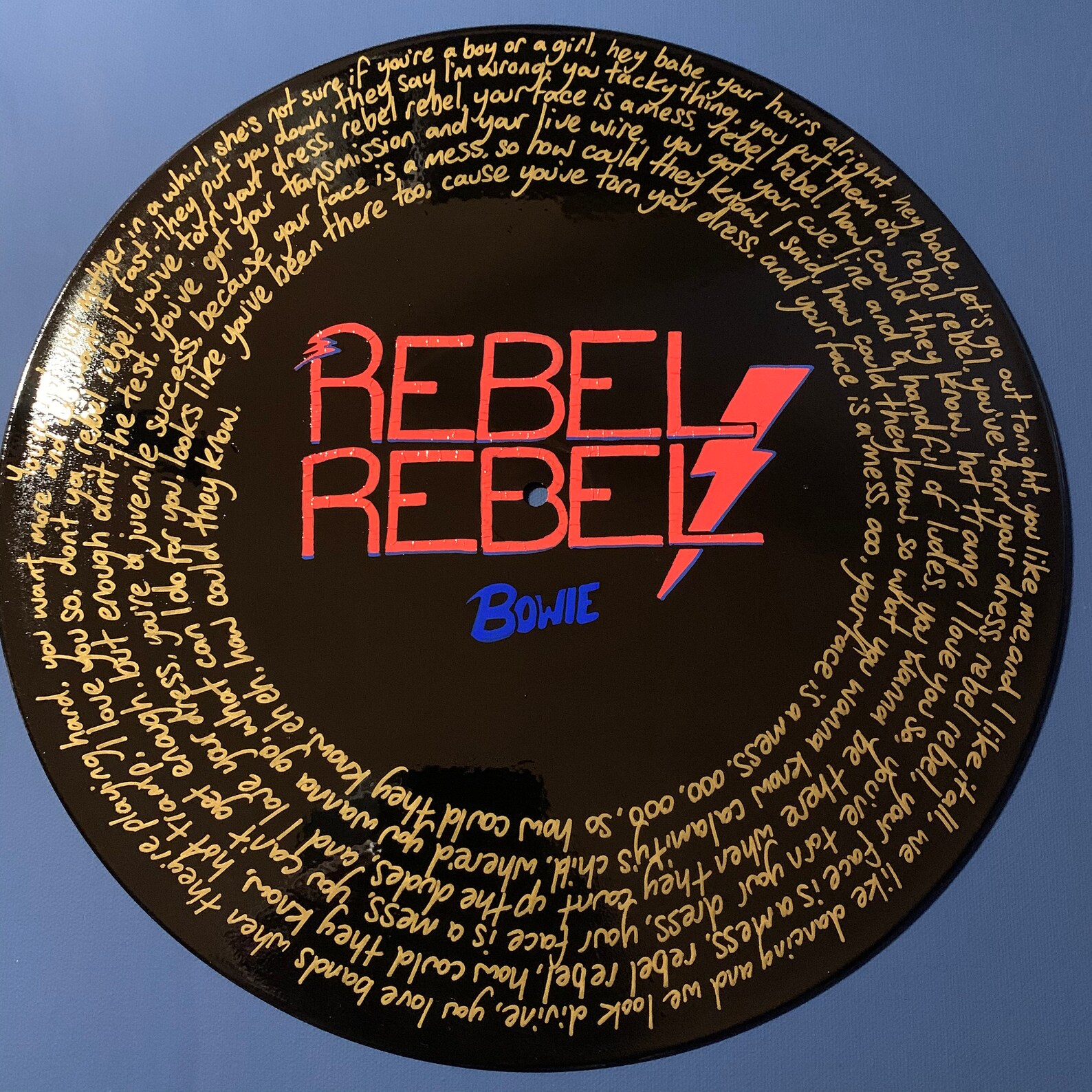 David Bowie Rebel Rebel record painting / song lyrics / Hand | Etsy