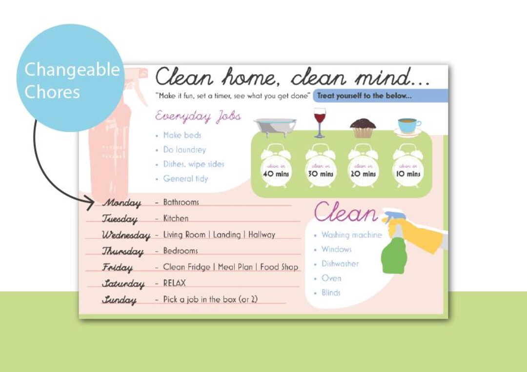 Personalised Editable Cleaning Rota | Clean Home Clean Mind | Chore ...