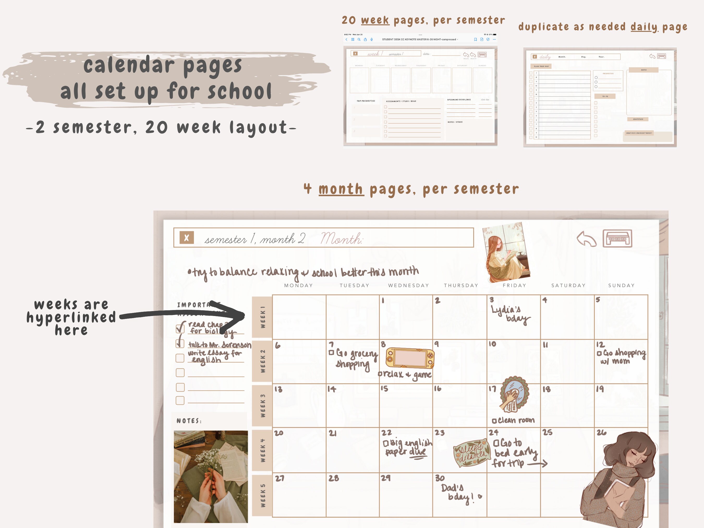 Academic Student Cottagecore Digital Planner UNDATED - Goodnotes Study ...