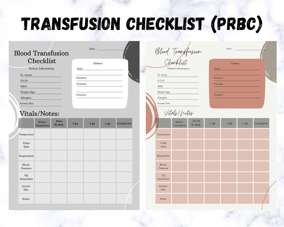Transfusion Checklist, Infusion Template, Infusion Guide, Infusion ...