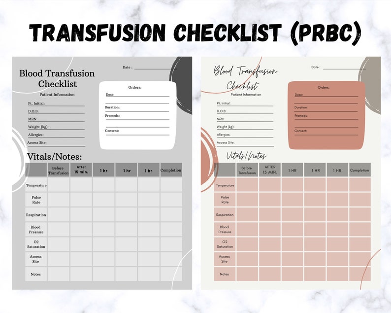 Transfusion Checklist, Infusion Template, Infusion Guide, Infusion ...