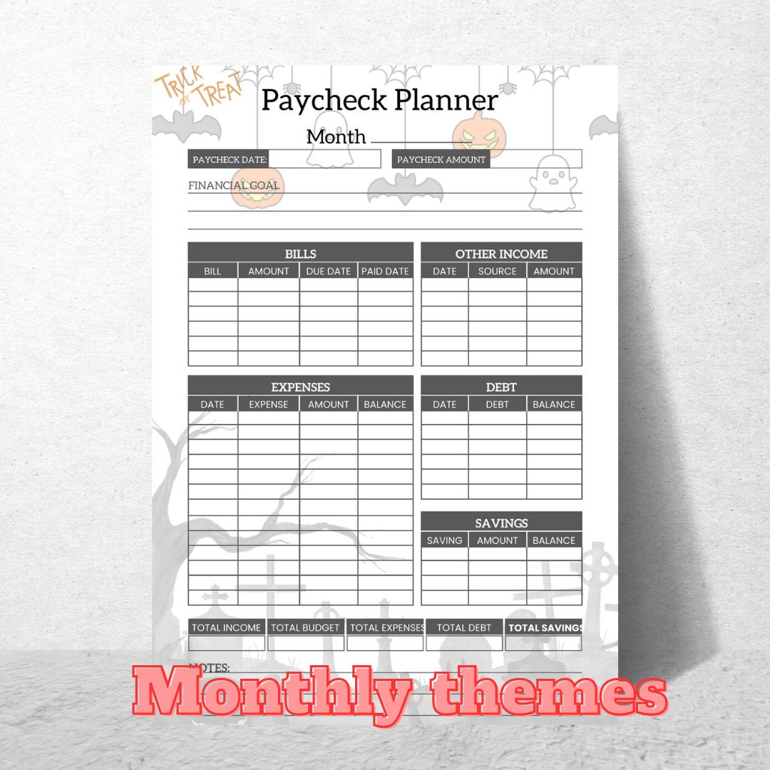 Themed Budget Planner Printable, PDF, Paycheck Budget, Financial ...