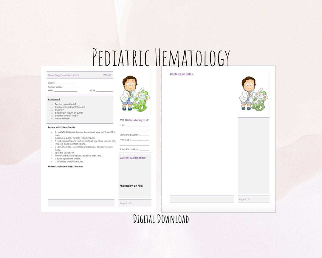 Nurse Notes, Hematology Bleeding Disorder Printable, Hematologic ...