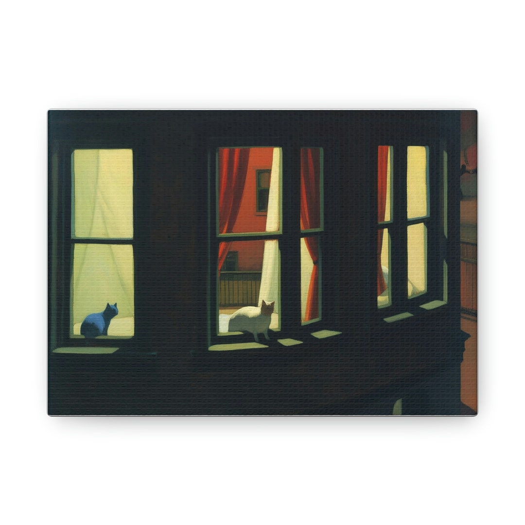 Edward Hopper Style night Windows but With Cats - Etsy