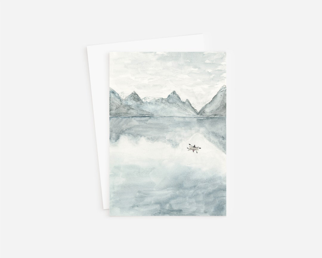 Mountain Lake Greeting Card, Watercolor Stationery, Mountains, Nature ...