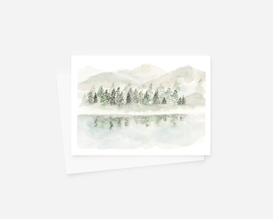 Forest Card, Watercolor Stationery, Nature, Landscape, Scenic, Lake - Etsy