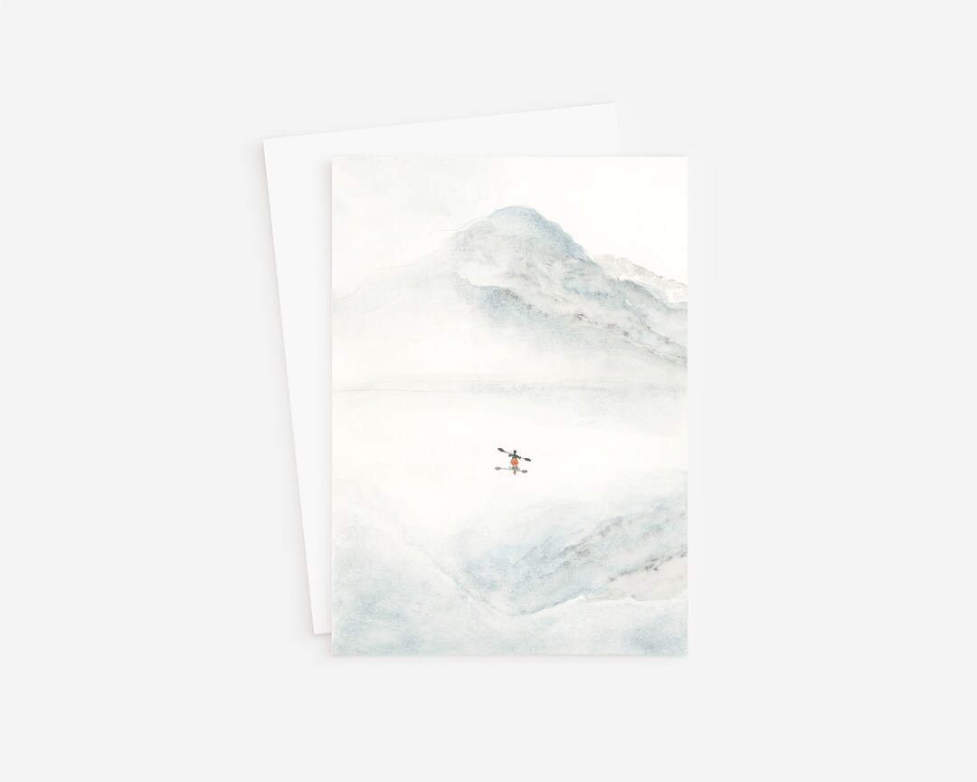 Glass Lake Greeting Card, Watercolor Stationery, Mountains, Nature ...