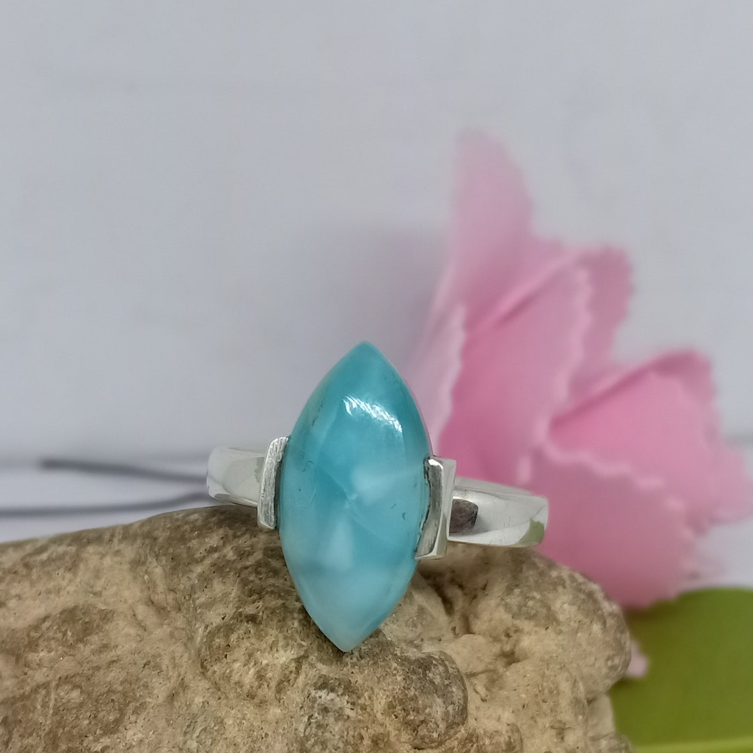 Larimar Ring, 925 Sterling Silver, Handmade Ring, Natural Larimar Gemstone Ring, Statement Ring ...
