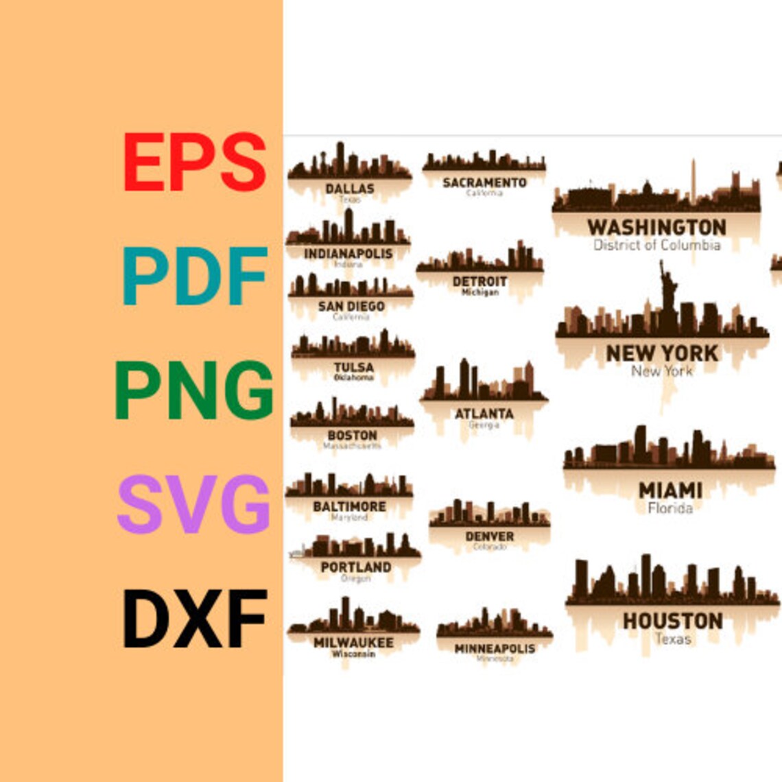 Usa Us Syklines City Cities Logo, Vector, Emblem Svg, Cut File, Eps Dxf ...