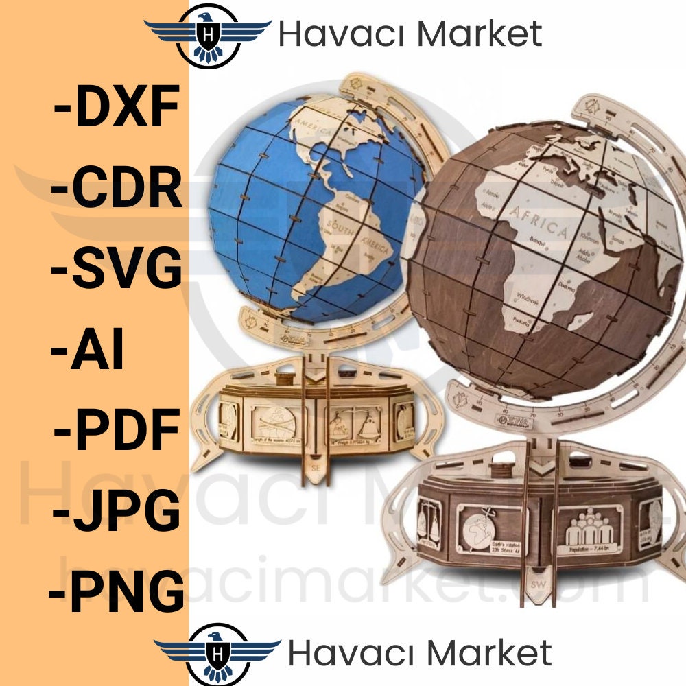 Laser Cut Globe Jewelry Box File Sticker Pdf Silhouette Template Cnc ...