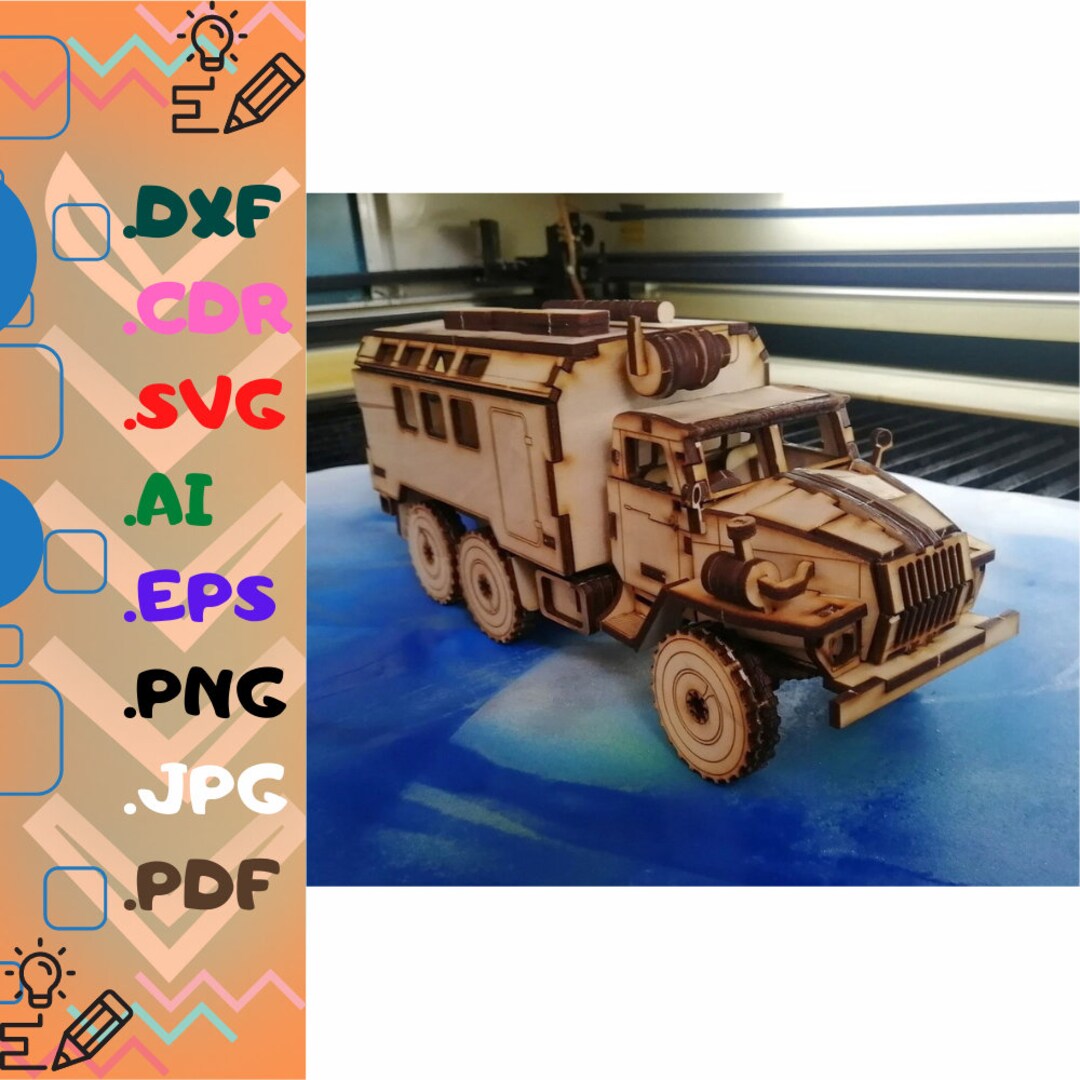 Ural Truck 3D Puzzle With Assembly Instructions, Manuel CDR File DXF ...