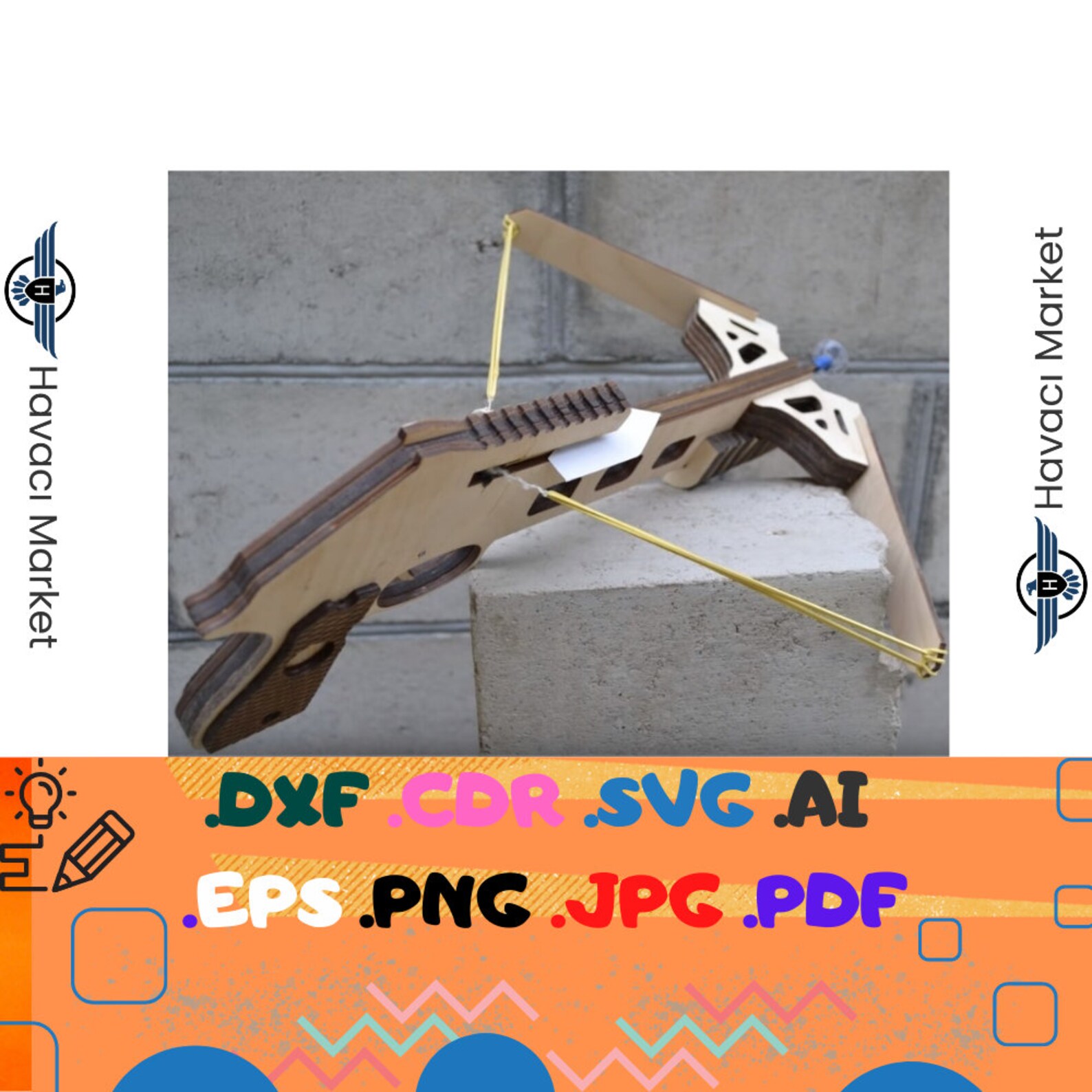 Crossbow Gun Laser Cut SVG, DXF Vector Plans File Wall Pdf Silhouette ...