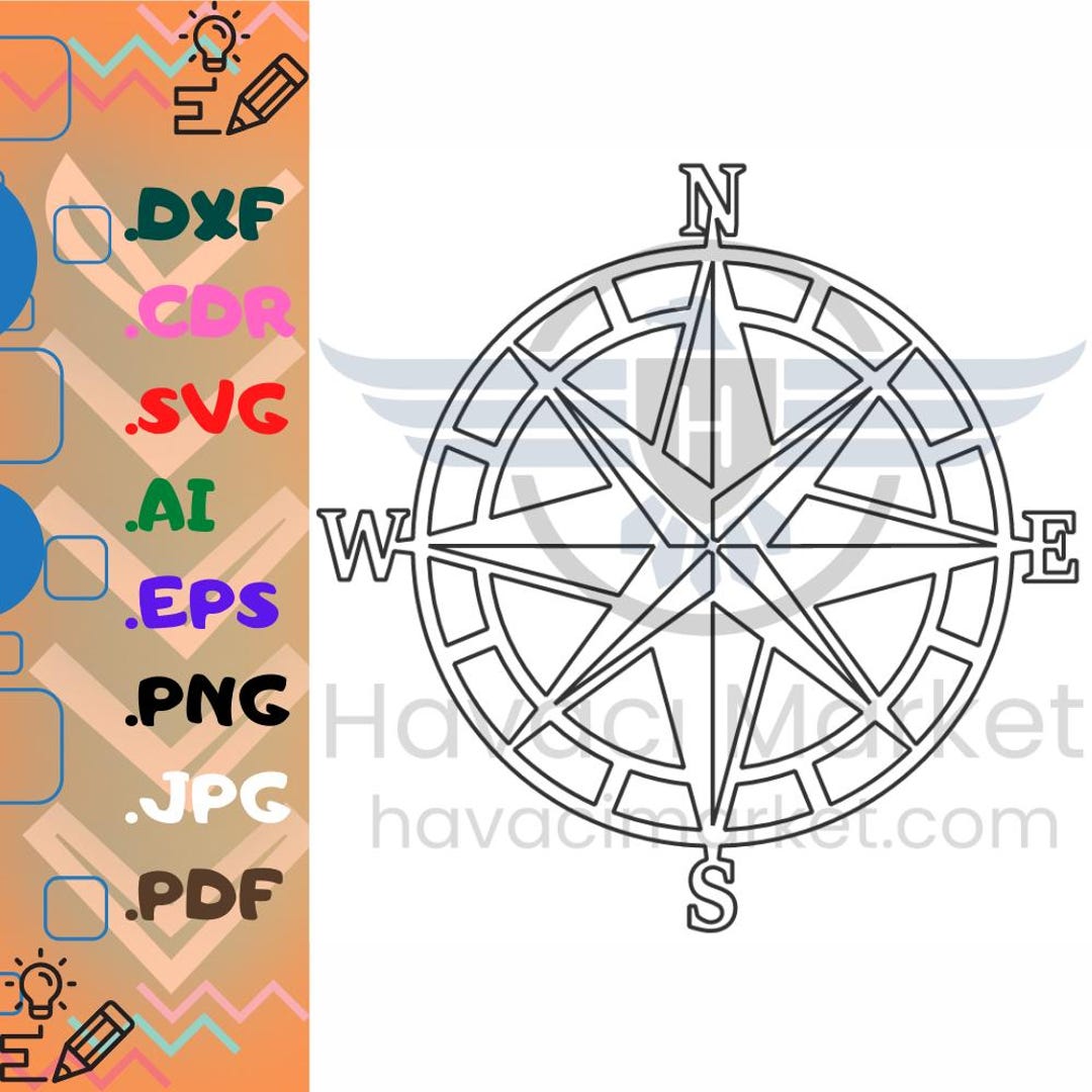 Nautical Compass North Arrow CDR File, Camposs Wall Sticker Silhouette ...