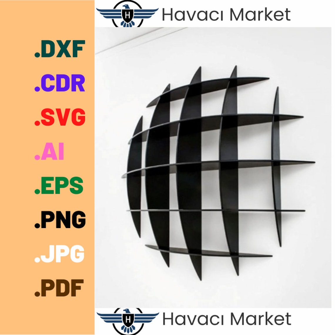 3D Sphere Shelf Wall Decor Vector Laser Cut Dxf File Sticker Silhouette ...