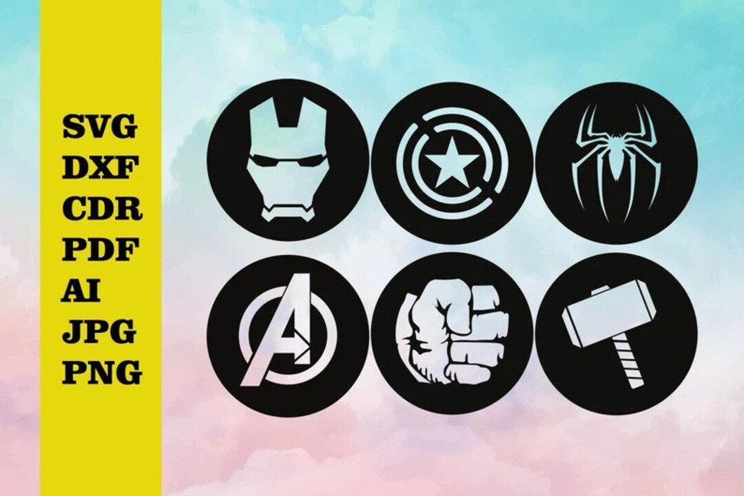Avengers 7 Pieces Marvel Characters Cut Svg Dxf File Wall Sticker Pdf ...